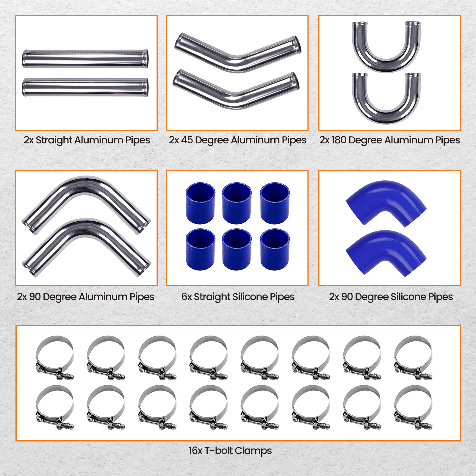 Universal 3" Aluminum Turbo Intercooler Pipe Tube Kit w/ Silicone Hose ...