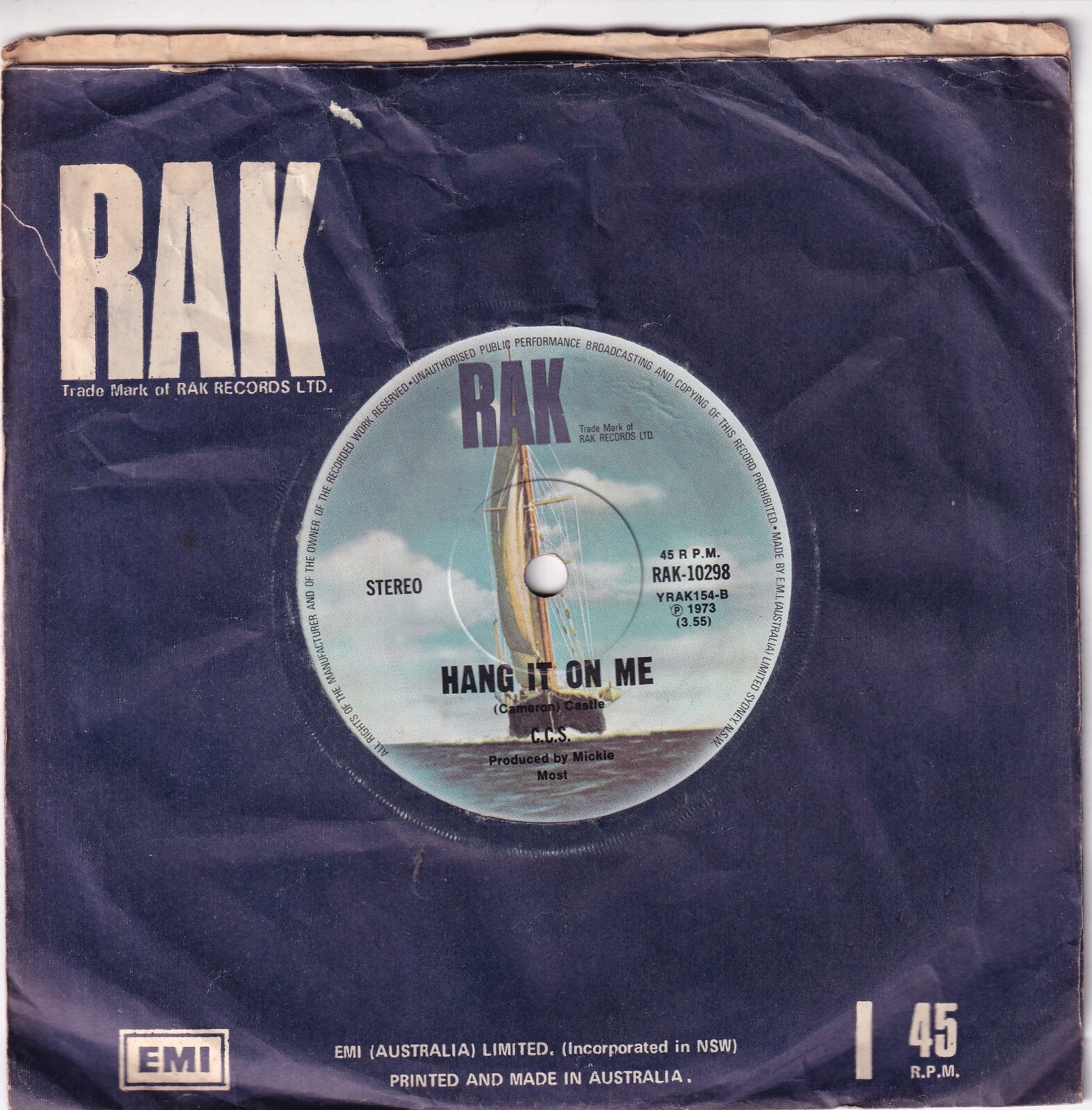 C.C.S. / CCS Oz "RAK" 1973 45rpm single- Band Played Boogie / Hang It ...