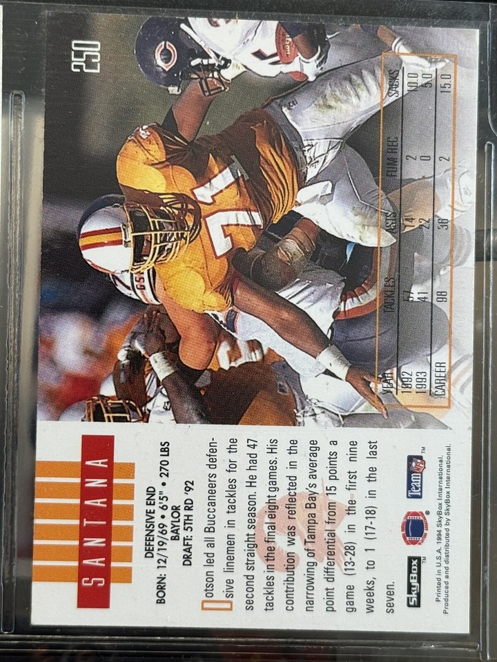 1994 Skybox Impact Santana Dotson #250 Buccaneers Signed AUTO NFL CARD ...
