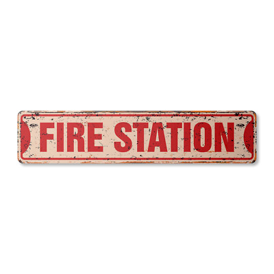 FIRE STATION Vintage Street Sign firefighter house fireman trucks cook ...