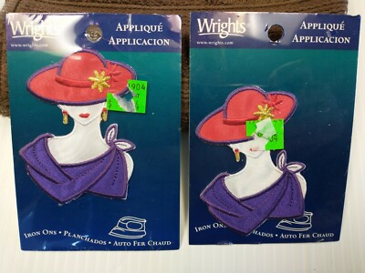 2 Wrights Red Hat Appliques Iron-On Application Red & Purple NEW 3 1/4 ...