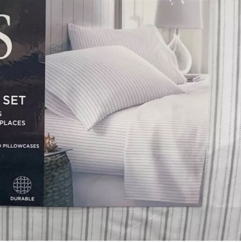 CHAPS by Ralph Lauren 6pc QUEEN Sheet Set with 4 Pillowcases White Grey ...