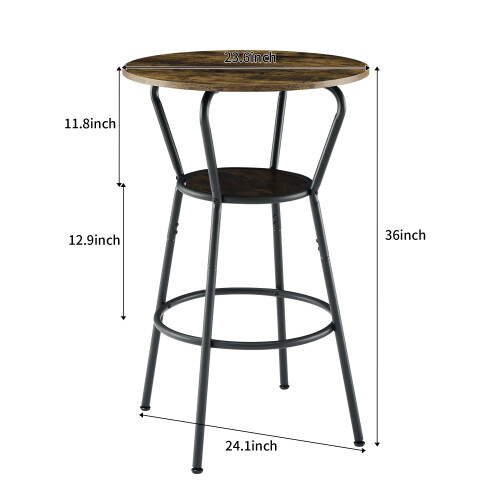 3 Pcs Round Bar Table Set Dining Kitchen Pub Bar Stools W/ 2x PU Soft ...