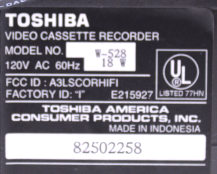 Toshiba W-528 4 Head Video Cassette Recorder - Black for sale online | eBay