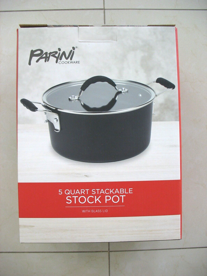 Parini 5 Qt Stackable Stock Pot w/ Glass Lid / Ceramic Non-Stick ...