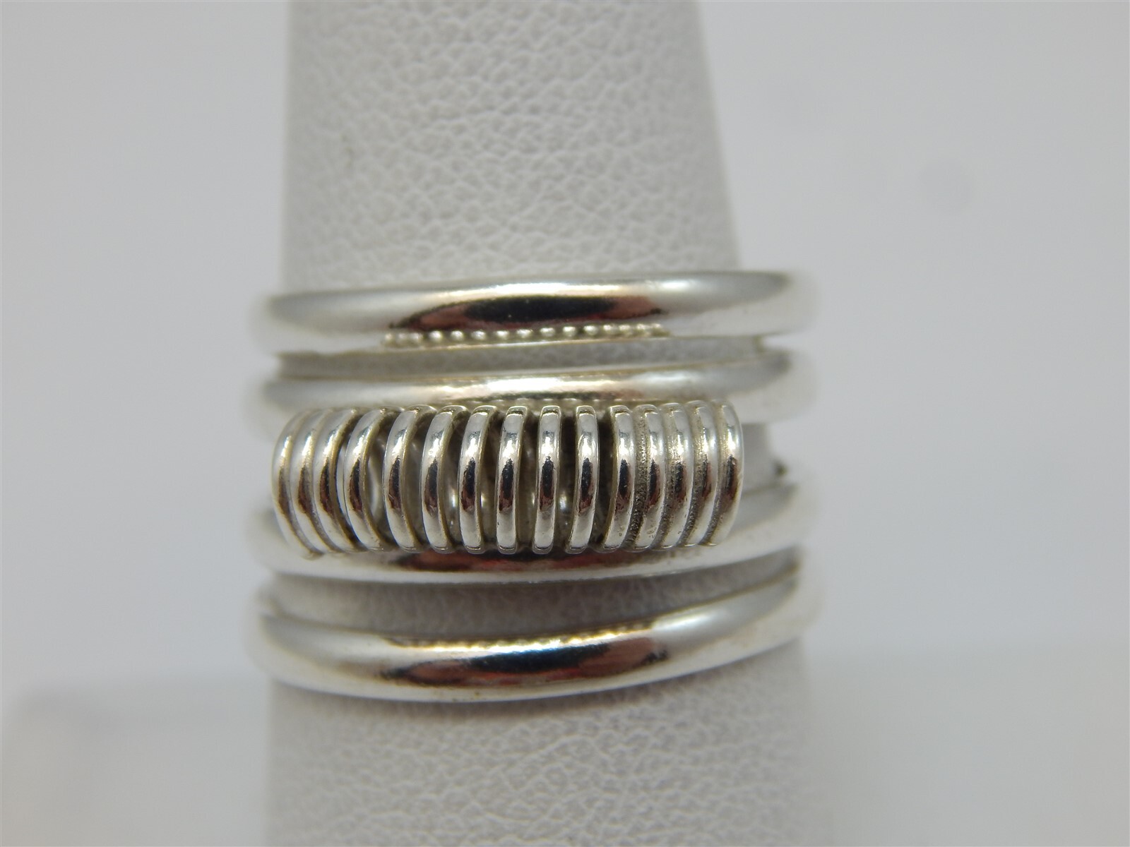 STERLING SILVER 925 FOUR BAND COIL CENTER WIDE BAND R… - Gem