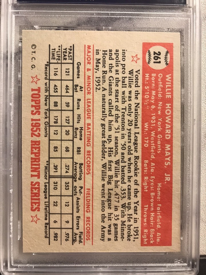 1983 Topps ‘52 Reprint #261 Willie Mays RC Rookie Singed Auto PSA/DNA ...