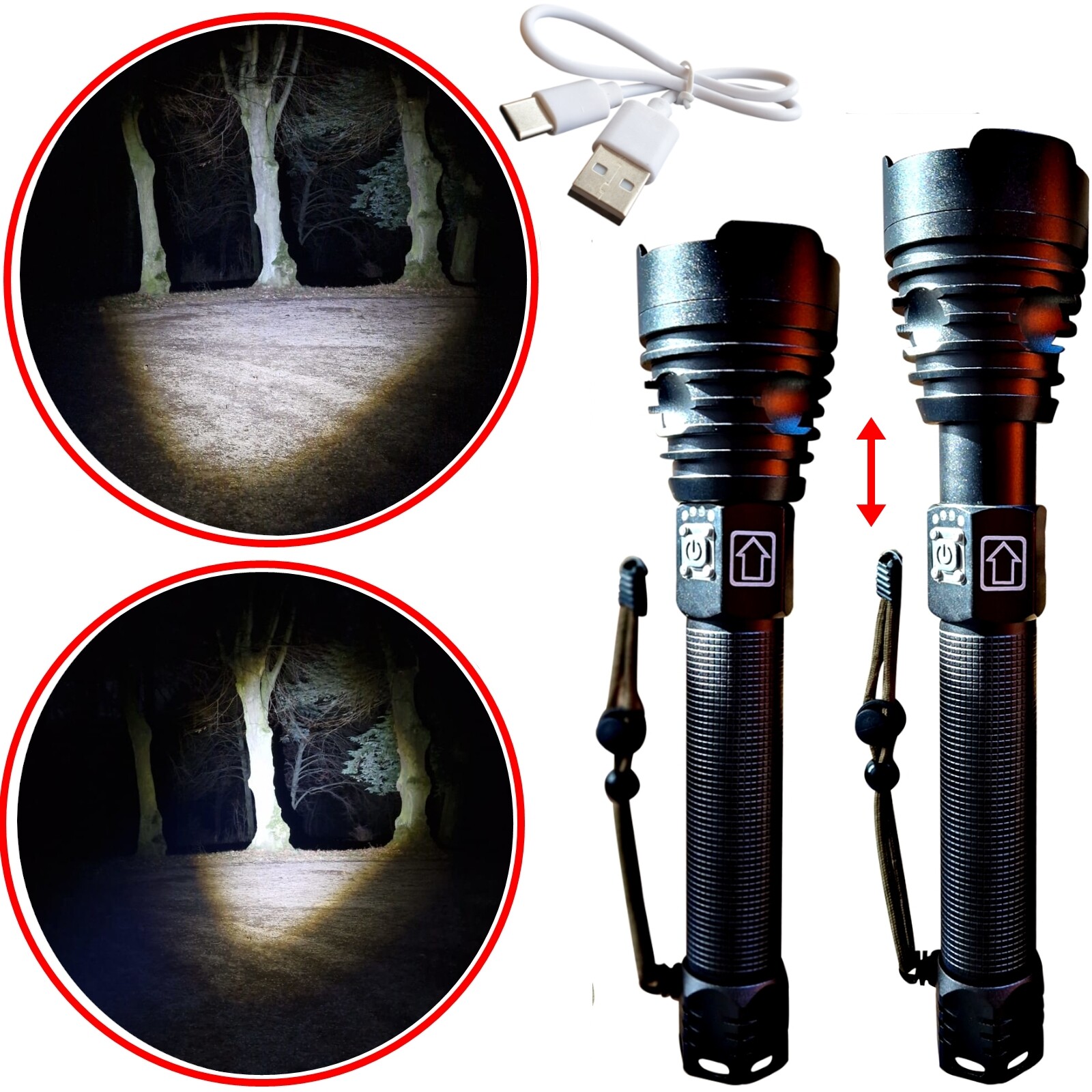 LED Flashlight Illumination USB Battery Surroundings Light High Beam ...
