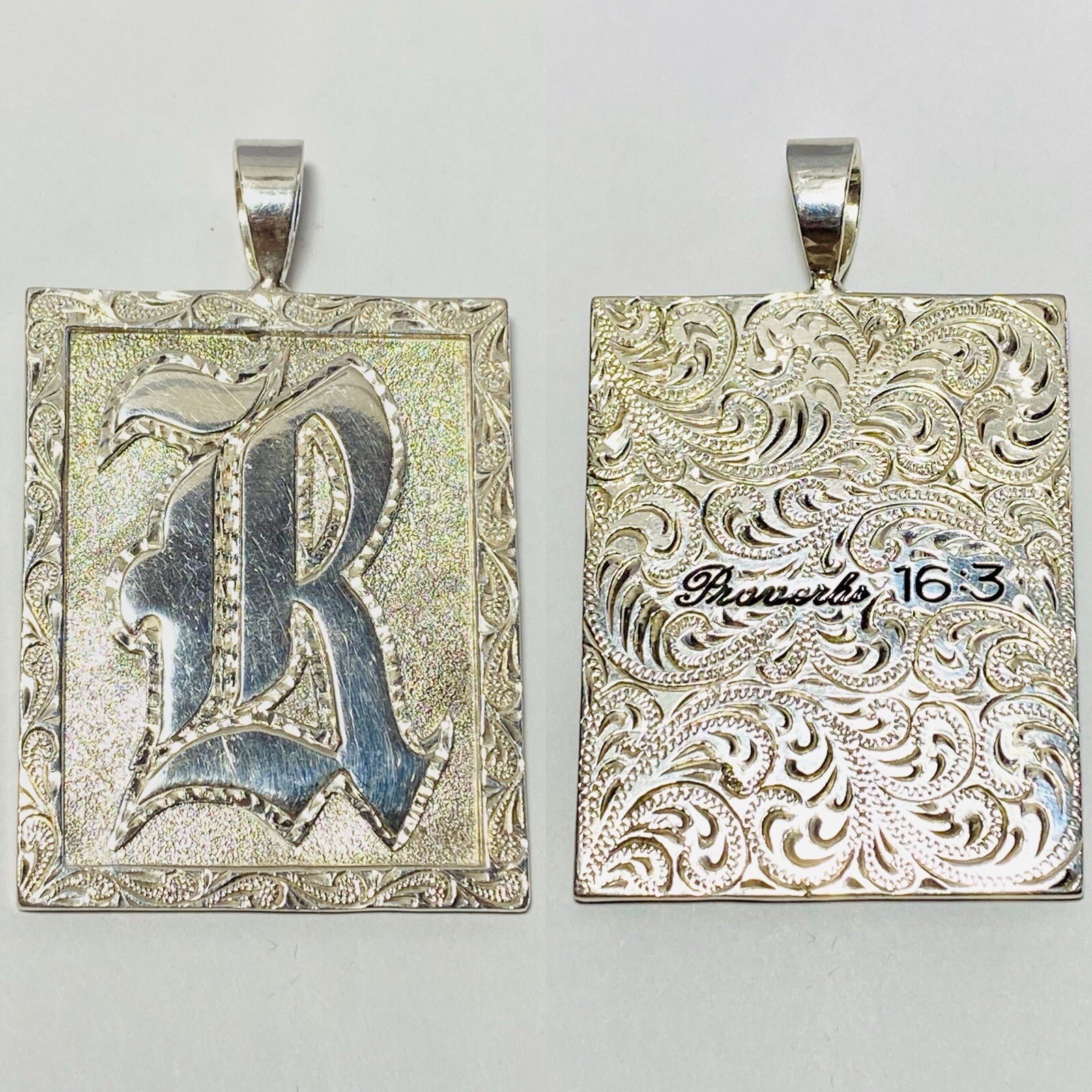 Custom Sterling Scroll Old English "R" Letter Enamel … - Gem