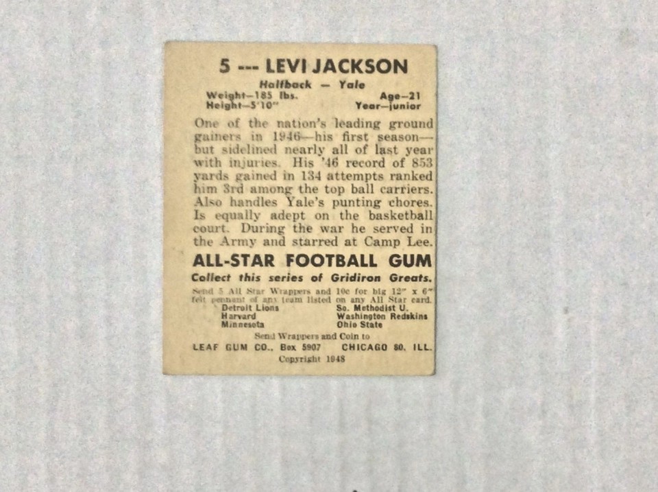 1948 LEAF FOOTBALL COLOR LEVI JACKSON CARD #5 | eBay