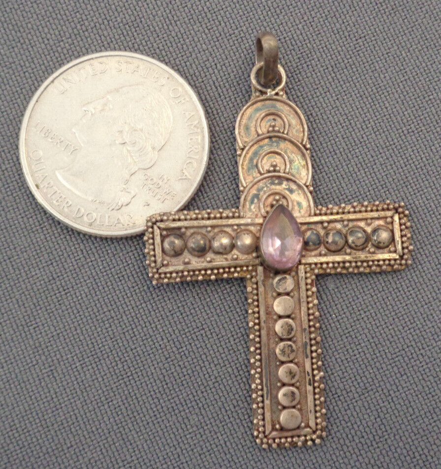 Christian Cross Pendant Sterling Silver Teardrop Amet… - Gem