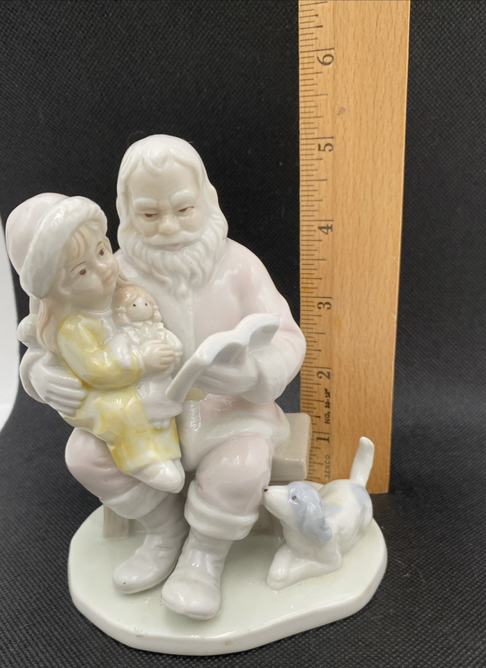 George Good Porcelain Figurine Santa Reading to Child & Dog Signed ...