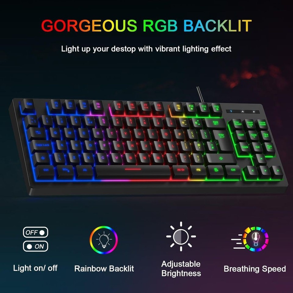 Gaming Keyboard and Mouse Set, Layout 75% TKL RGB Backlit Wired ...