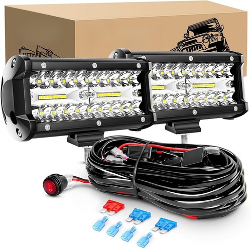 120W 6.5 Inch Led Light Bar Wiring Kit Waterproof 6000K Combo Beam Off ...