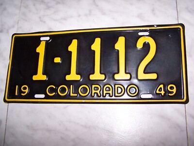 Rare numbers!!! Vintage 1949 Colorado License Plate 1-1112 (single) | eBay