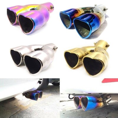 63mm Universal Heart Shaped Dual Outlet Car Exhaust Tips Muffler Tail ...