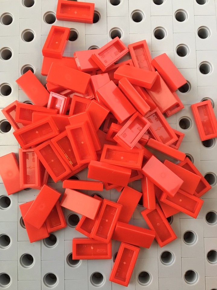 Lego Red 1x2 Flat Tiles Smooth Finishing Tile Buildings Roof Floor 50 ...