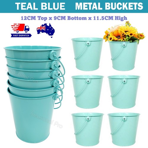 Small Metal Bucket Pastel Teal Blue Tin With Handle Easter Wedding ...