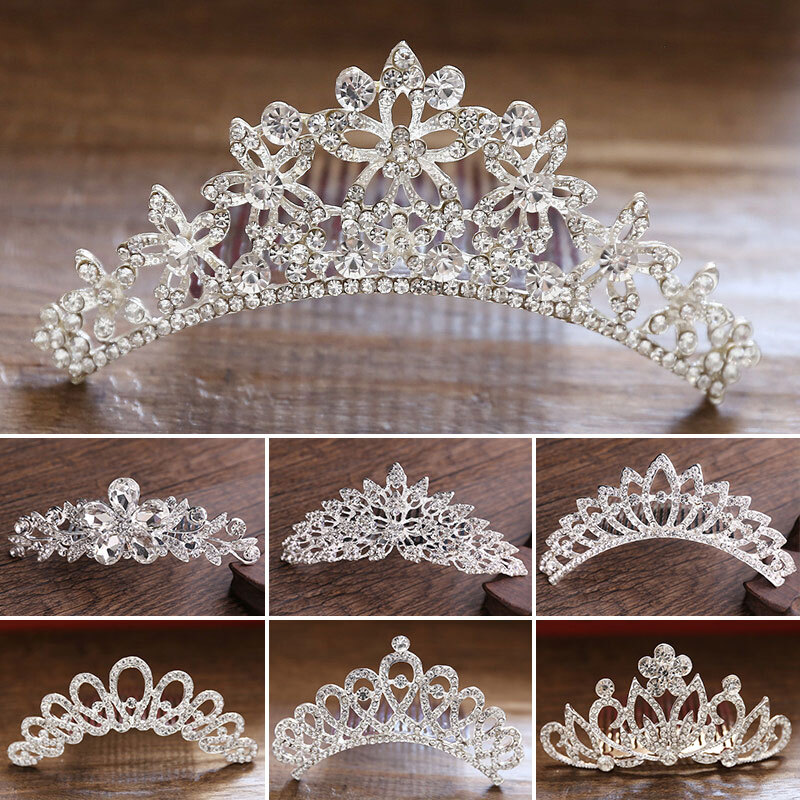 Womens Pearl Crown With Comb Princess Rhinestone Tiara Wedding Headband ...