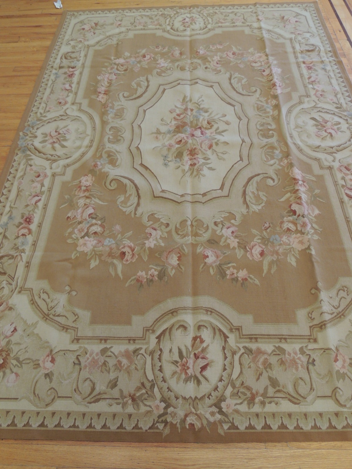 Striking 6x9 French Aubusson Style Area Rug Beige Gold wool Floral | eBay