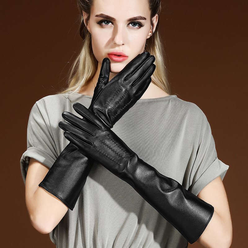 Women's Real Double-Sides Leather Overlength Party Evening Long Gloves ...