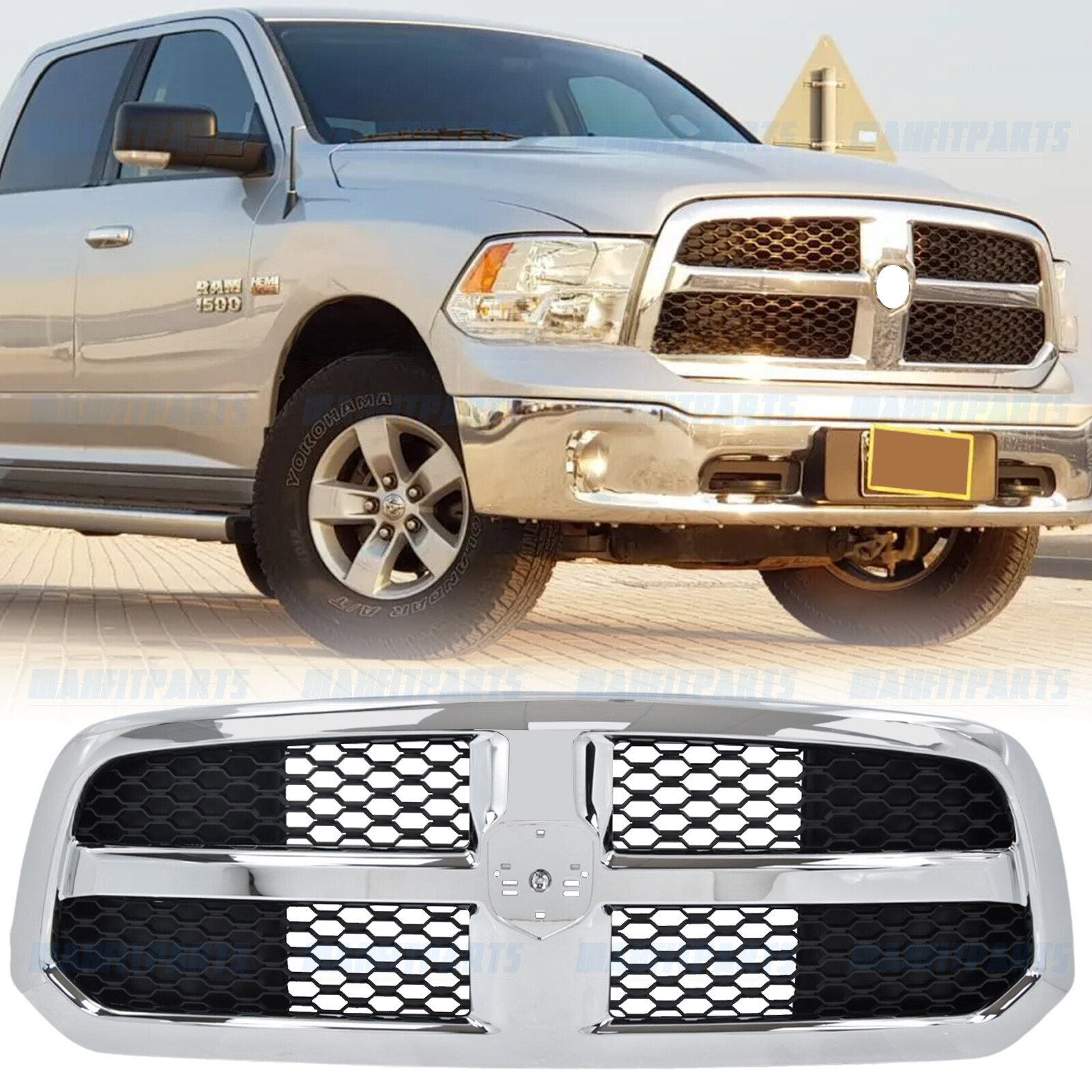 For 2013 2014 2015 2016 2017 2018 RAM 1500 Front Bumper Grille Chrome ...