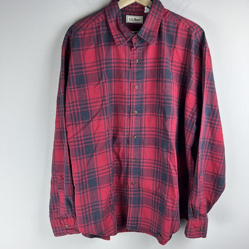 L.L. Bean Long Sleeve Mens XL Cotton Polyester Blend Red & Black Button ...