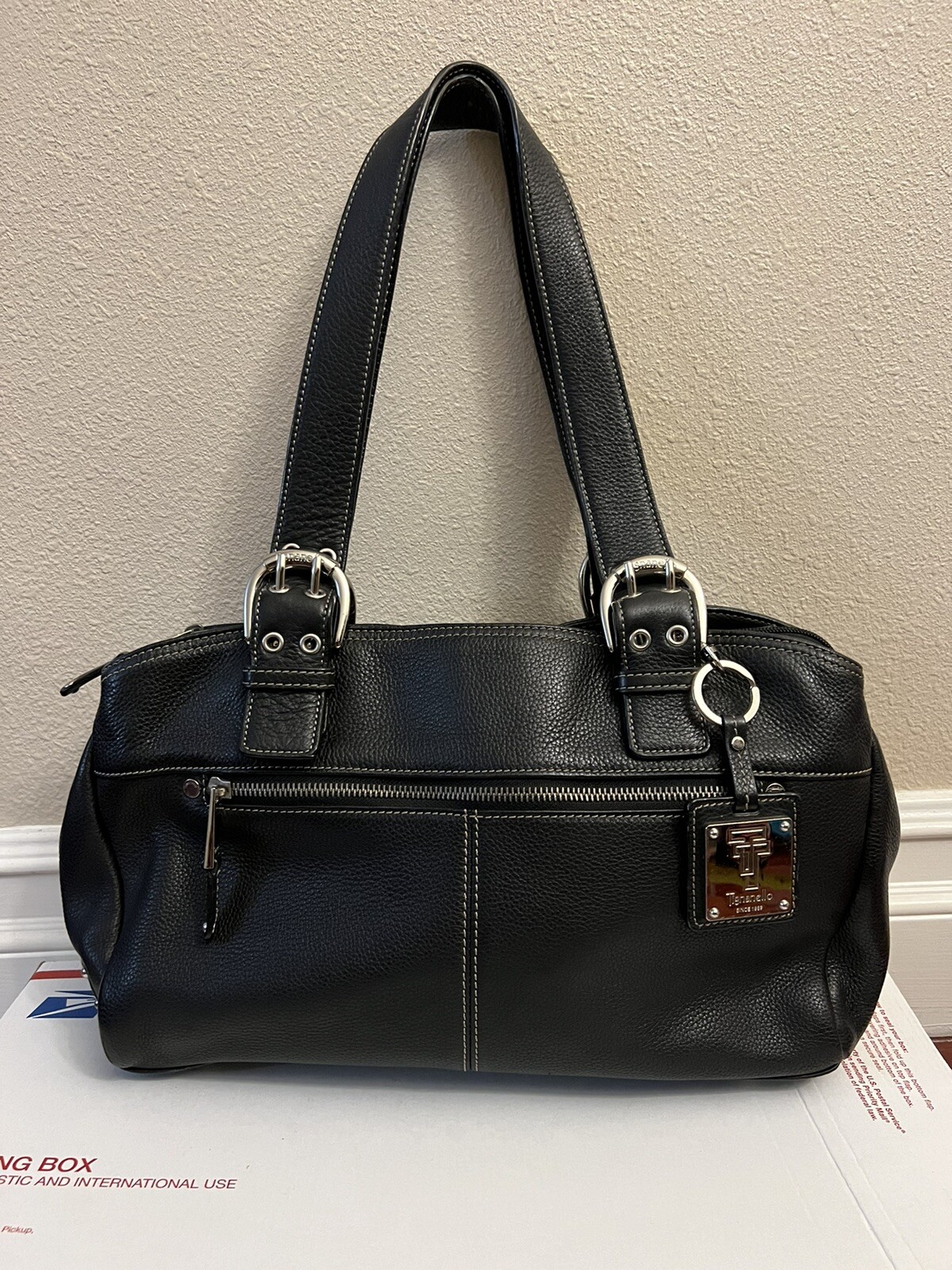 TIGNANELLO Black Leather Shoulder HandBg Purse Multi … - Gem