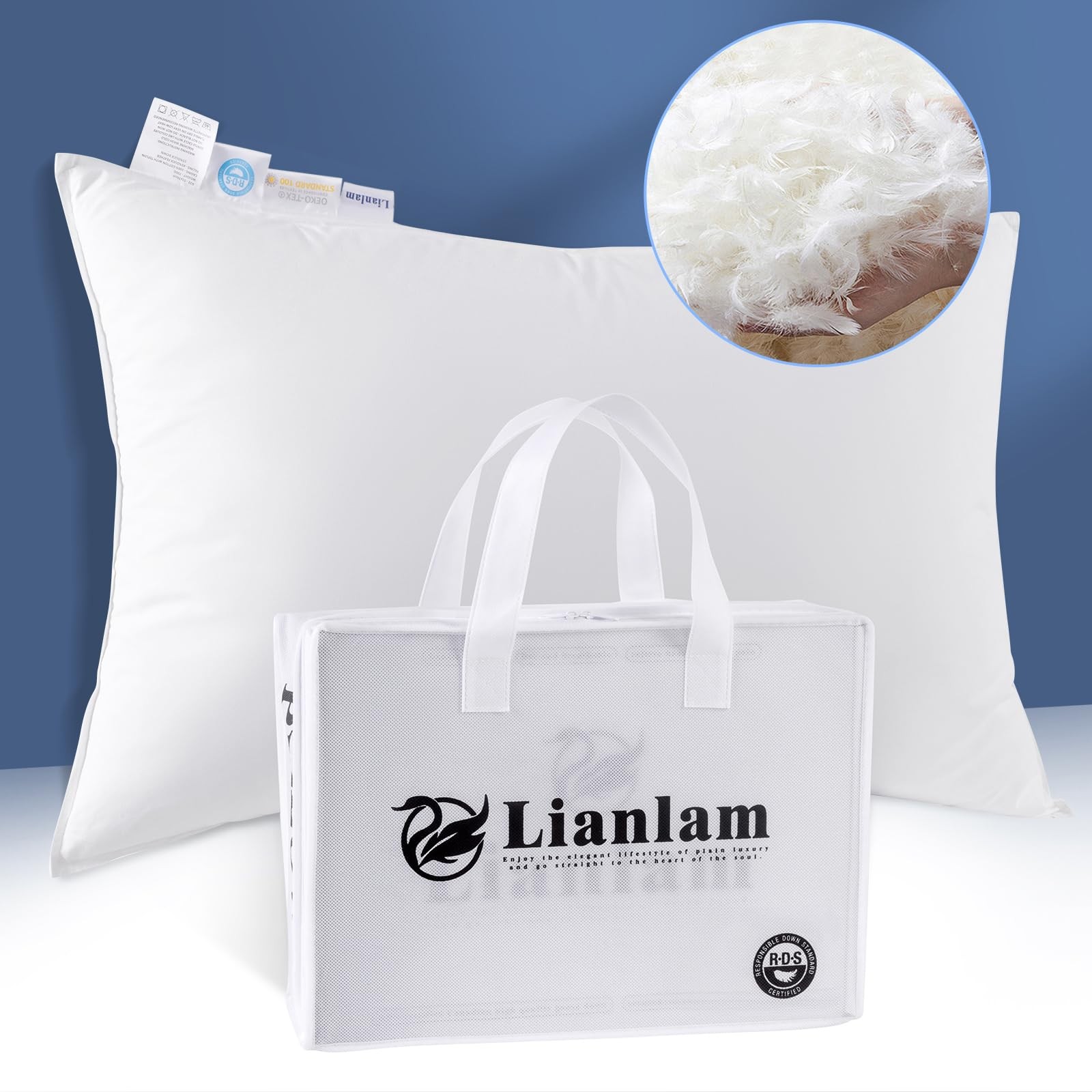 Luxury Canadian White Goose Down Pillow King Size- 1050+ Fill Power ...