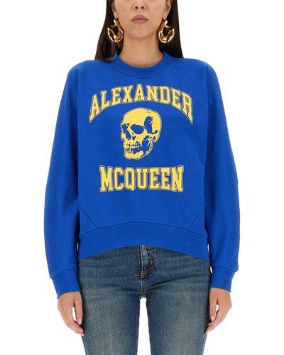 ALEXANDER MCQUEEN Skull Graphic Crewneck Sweatshirt Women Blue Sweaters ...