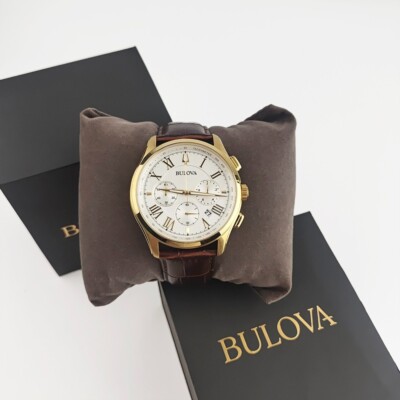 Bulova Wilton 97B169 Classic White Dial Brown Leather Quartz Men's ...