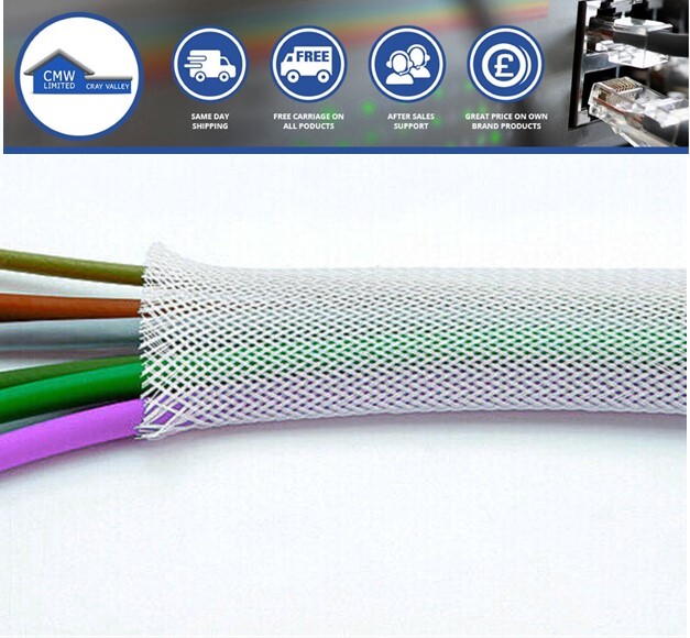 White Braided Cable Sleeving Sock Expandable Sheathing Wire Harness ...