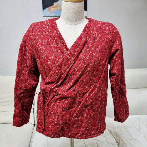Traditional Korean-inspired Quilted Jacket with Red Flower Pattern | eBay