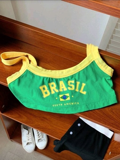 Women's Brasil Print Over-Cut Tank Top Brasil Shein EZwear | eBay