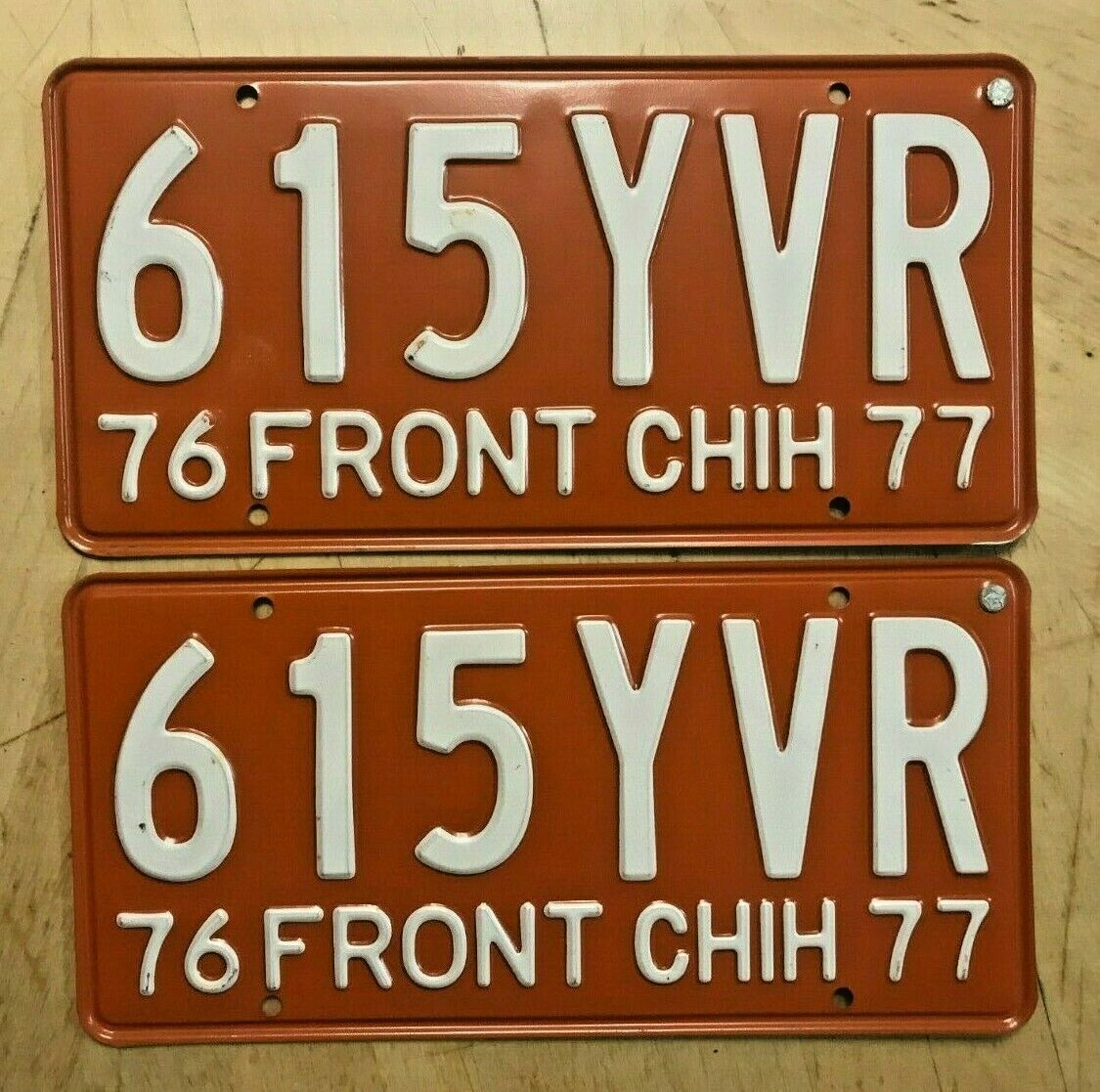 1976 1977 FRONT CHIH CHIHUAHUA MEXICO LICENSE PLATE PLATES PAIR " 615 ...