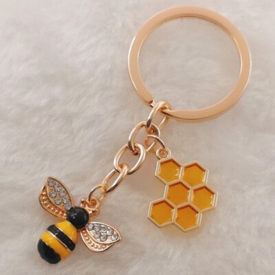 Bee Keychain with Yellow Honey colmb, Honeybee Key Chain Cute Charm ...