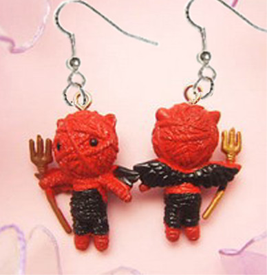 Funky Mini Figure VOODOO DOLL RED DEVIL DEMON EARRINGS Novelty ...