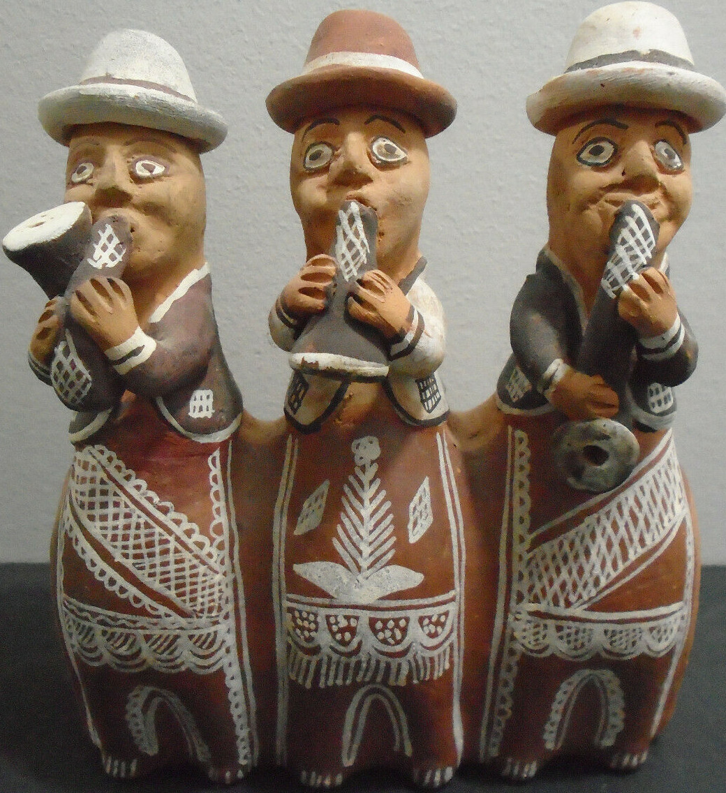 VINTAGE ALLPA PERU HAND MADE & PAINTED CLAY FLUTE - FIGURINE - FIGURE ...