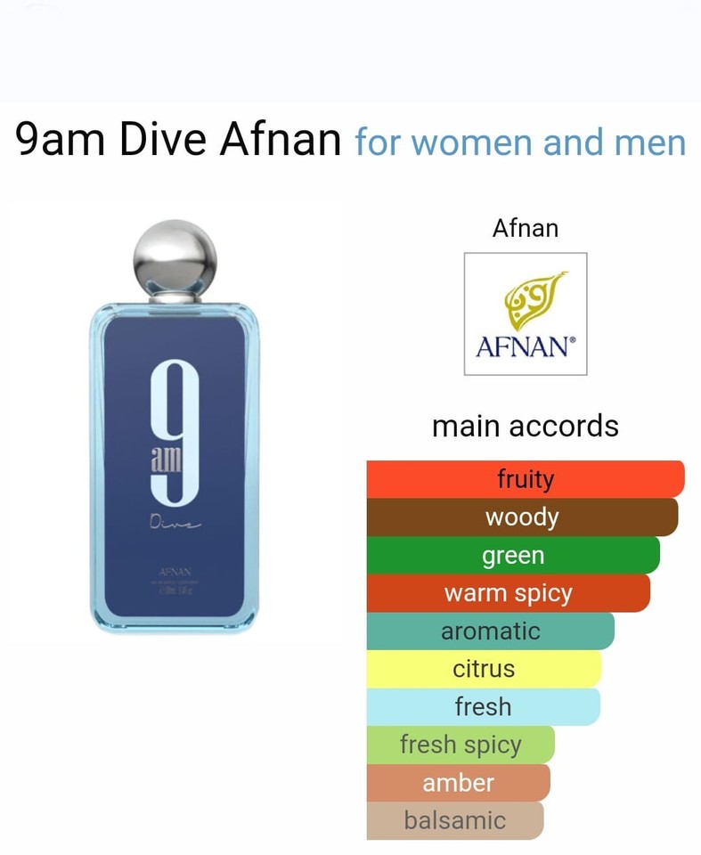 9AM Perfume 9 am Dive Perfume By Afnan Perfumes New Sealed 100ML 3.4OZ ...