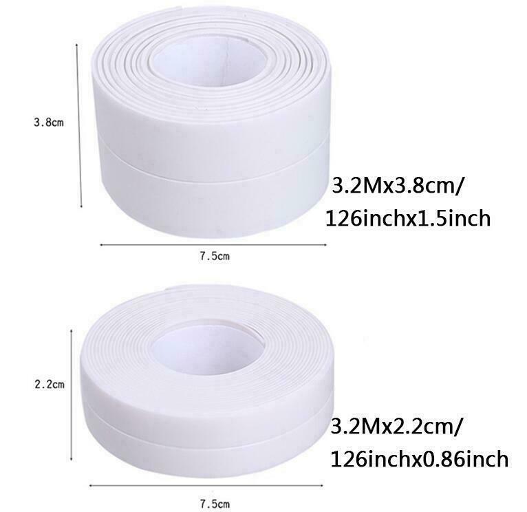 PVC WATERPROOF SEALING TAPE ADHESIVE WHITE 22MM X 3.2M BATHROOM KITCHEN ...