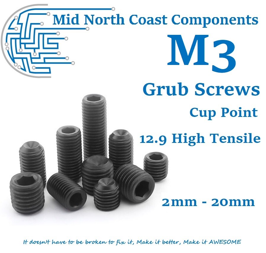 M3 Cup Point Grub Screw 2mm - 20mm Set Screw Hex Head 12.9 H/T Steel P ...