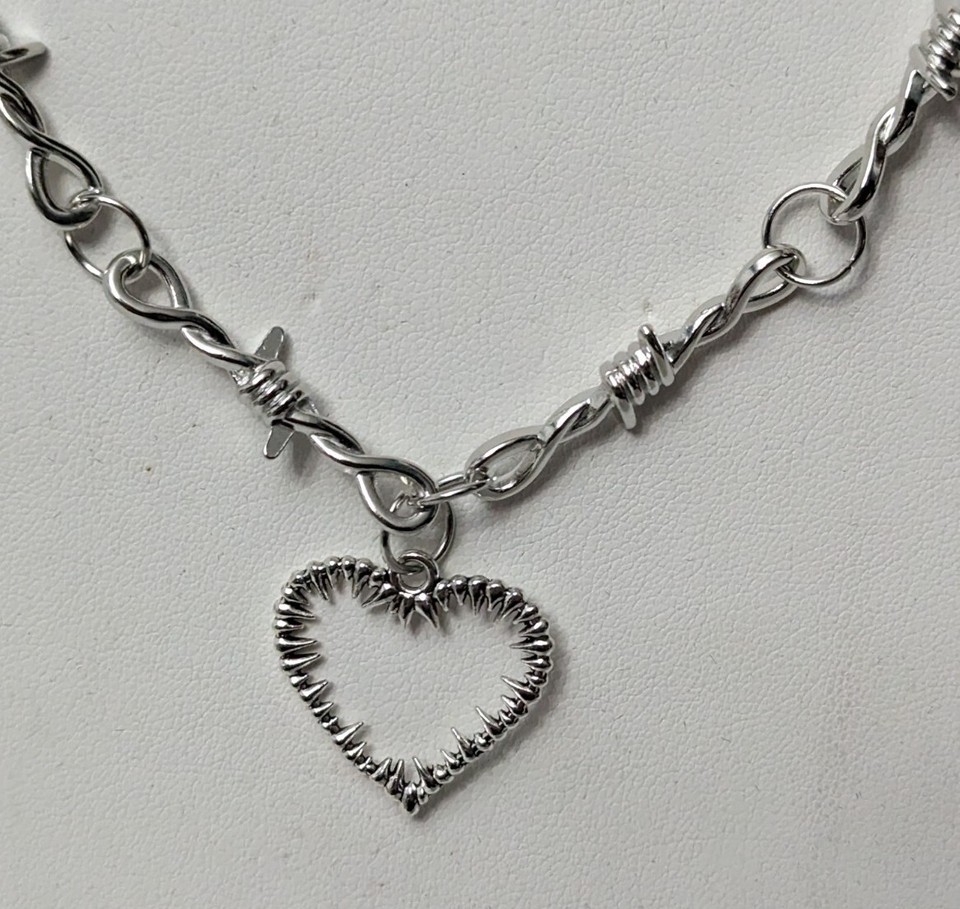 Barbed Wire Heart Pendant Punk Rock Emo Goth Silver Color Chain ...