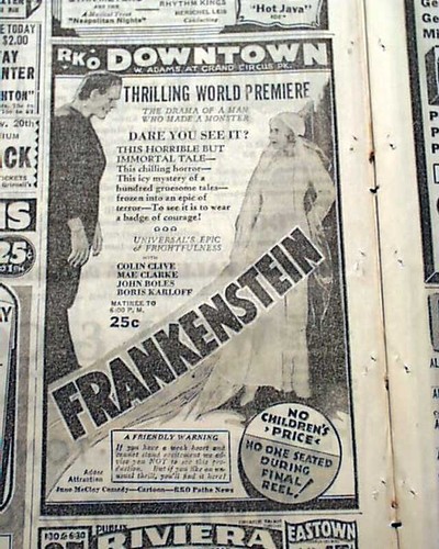 Best 1931 FRANKENSTEIN Boris Karloff Horror Movie WORLD PREMIERE AD ...