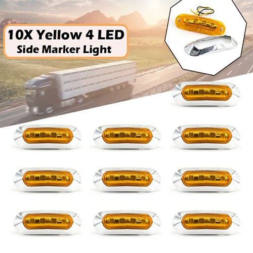 10pcs 12V 24V 4 LED Clearance Side Marker Light Indicator Lamp Truck ...