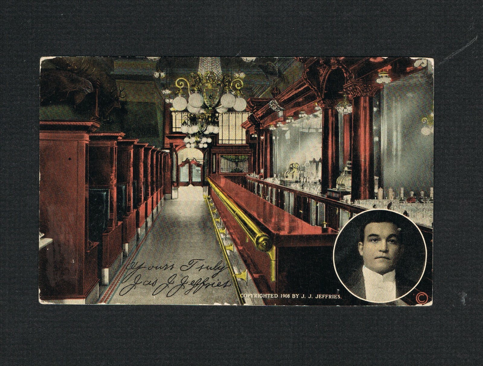 RARE 1908 WORLD CHAMPION boxer JIM JAMES JEFFRIES restaurant boxing ...