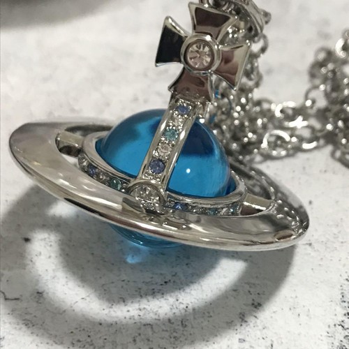 Vivienne Westwood Small Orb Necklace Silver x Light Blue w/drawstring ...