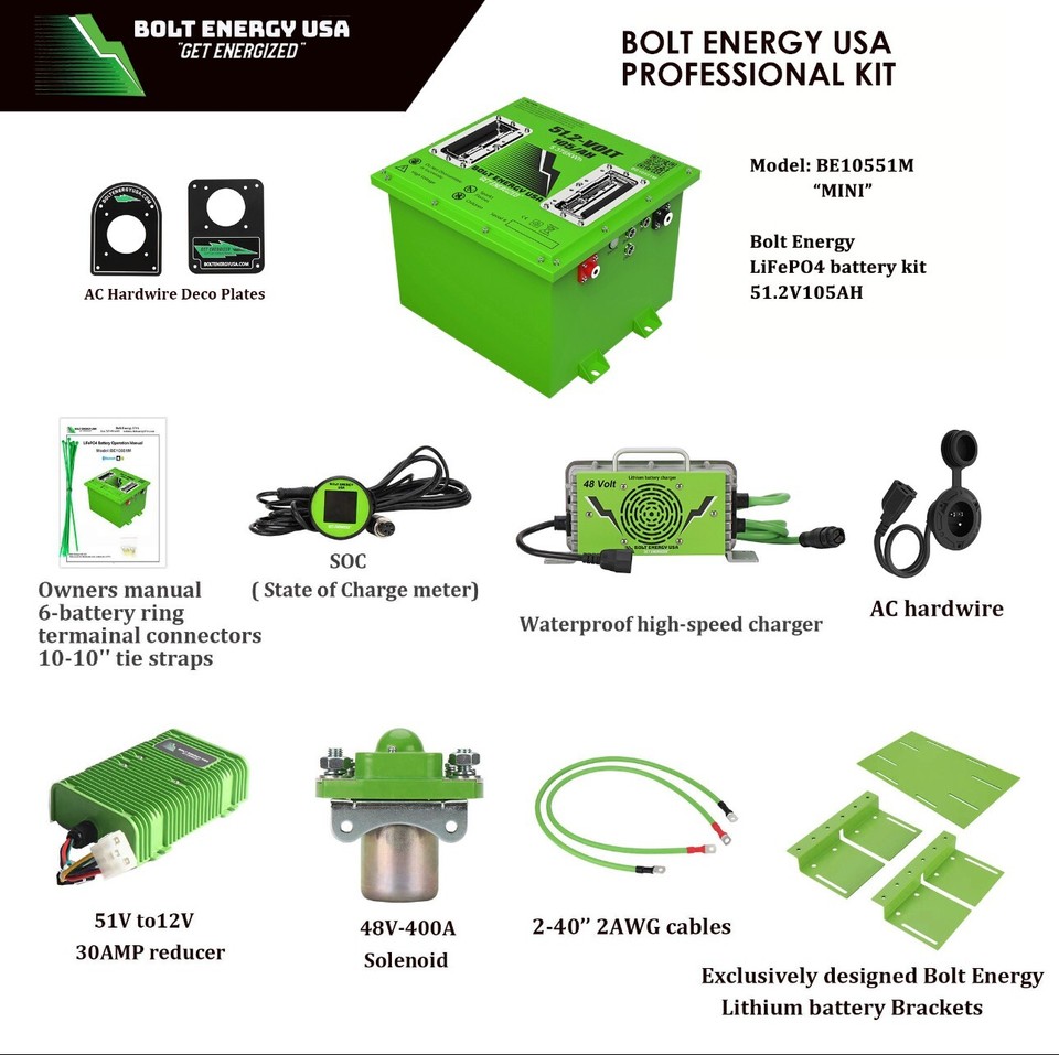 Bolt Energy MINI 51.2V 1 Lithium Golf Cart Battery Conversion Pro Kit ...