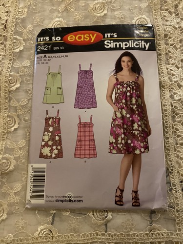 Simplicity 2421 EASY Strappy Sundress in 2 Lengths w Patch Pockets Sz 6 ...