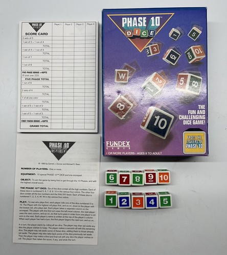 Phase 10 Dice Game 1993 Fundex Games COMPLETE Set With Score Pad ...
