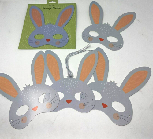 Easter Card Bunny Face Masks 4 Pack Kids Fun Rabbit Elastic Party Hunt ...